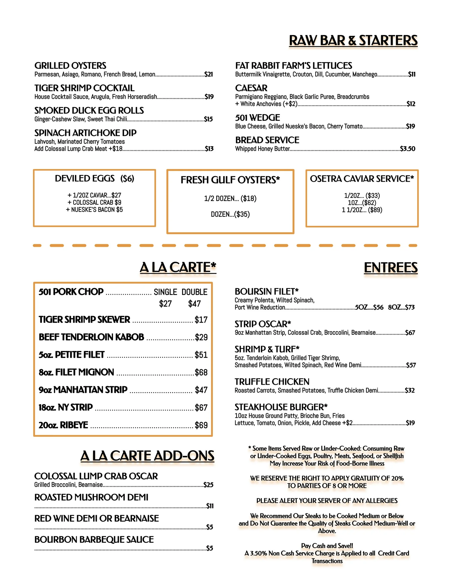 Daily Menu — 501 PRIME