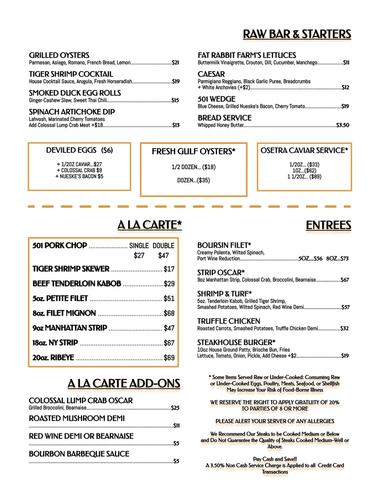 Daily Menu — 501 PRIME
