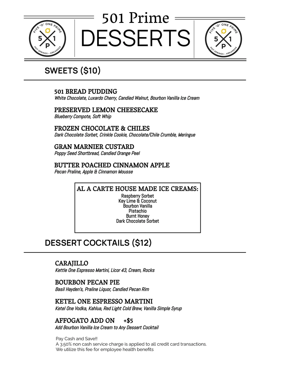 Example Sample Menu — 501 PRIME