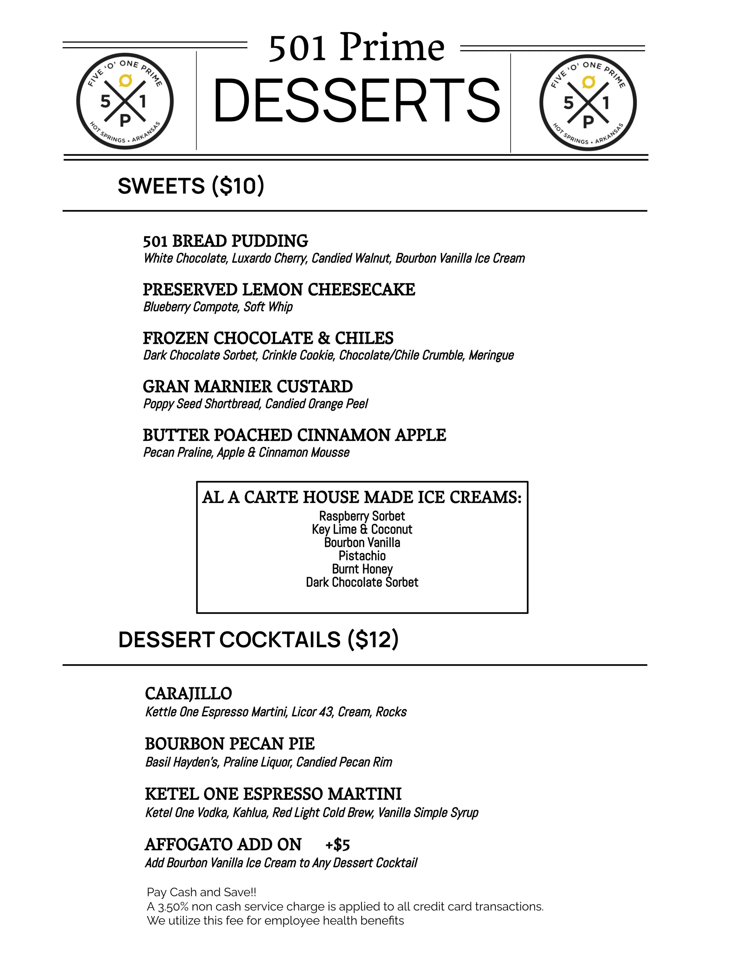 Example Sample Menu — 501 PRIME