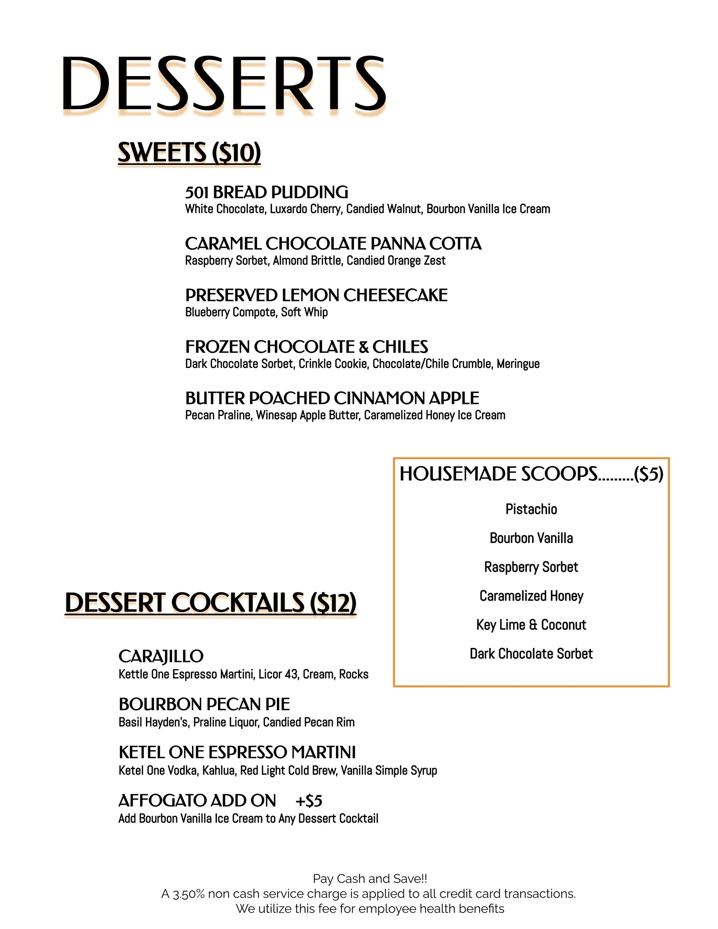 Daily Menu — 501 PRIME