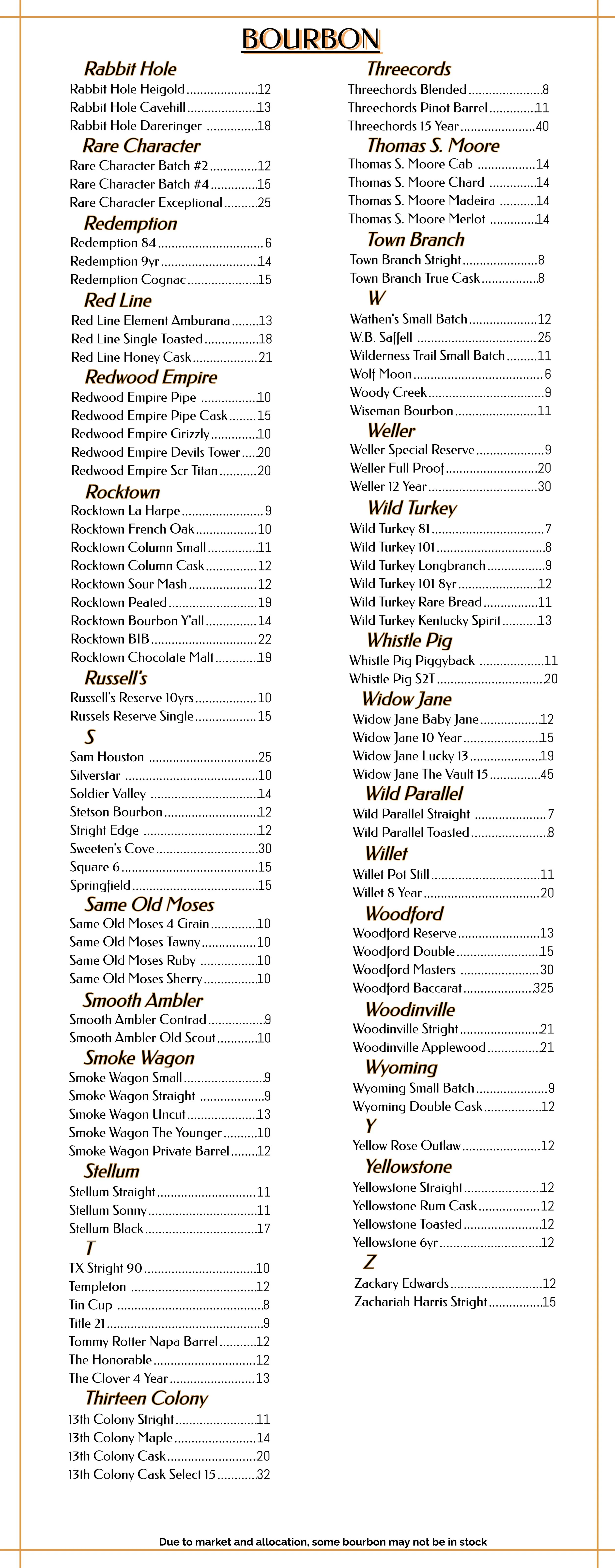Bourbon Menu — 501 PRIME