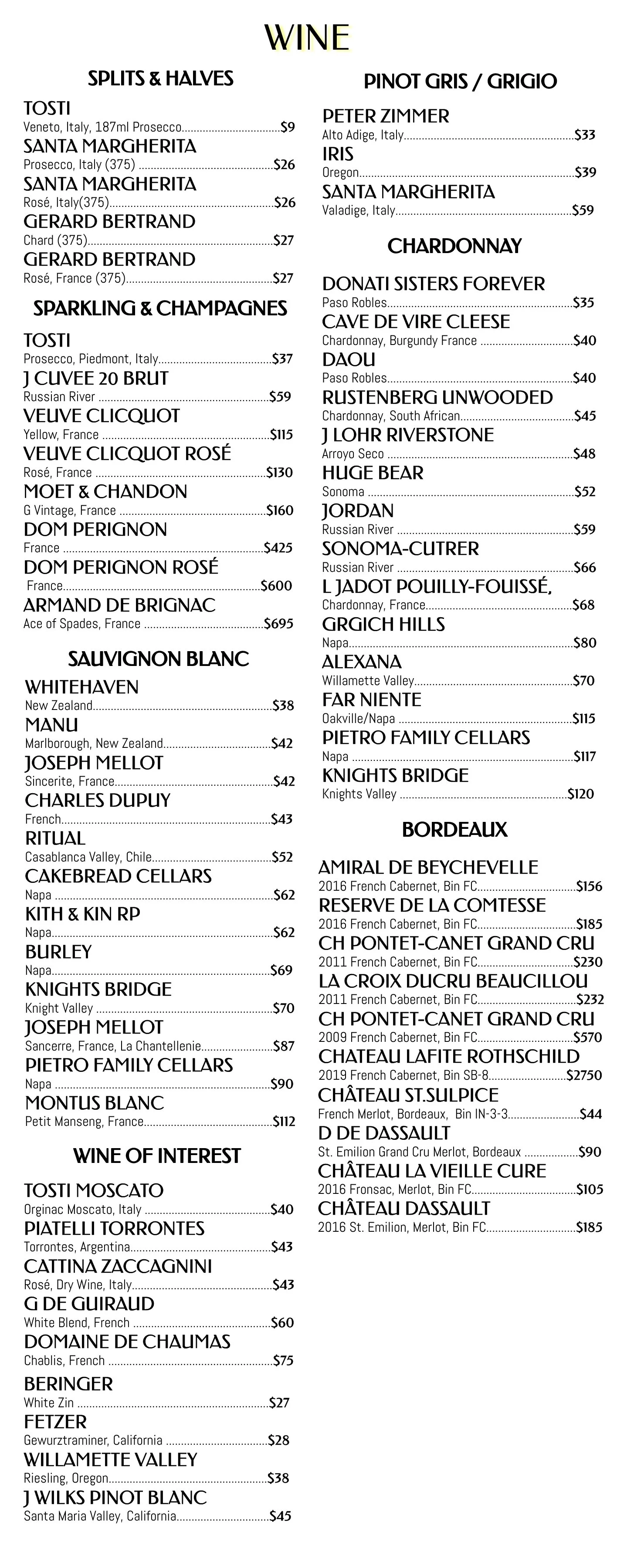 Wine List — 501 PRIME