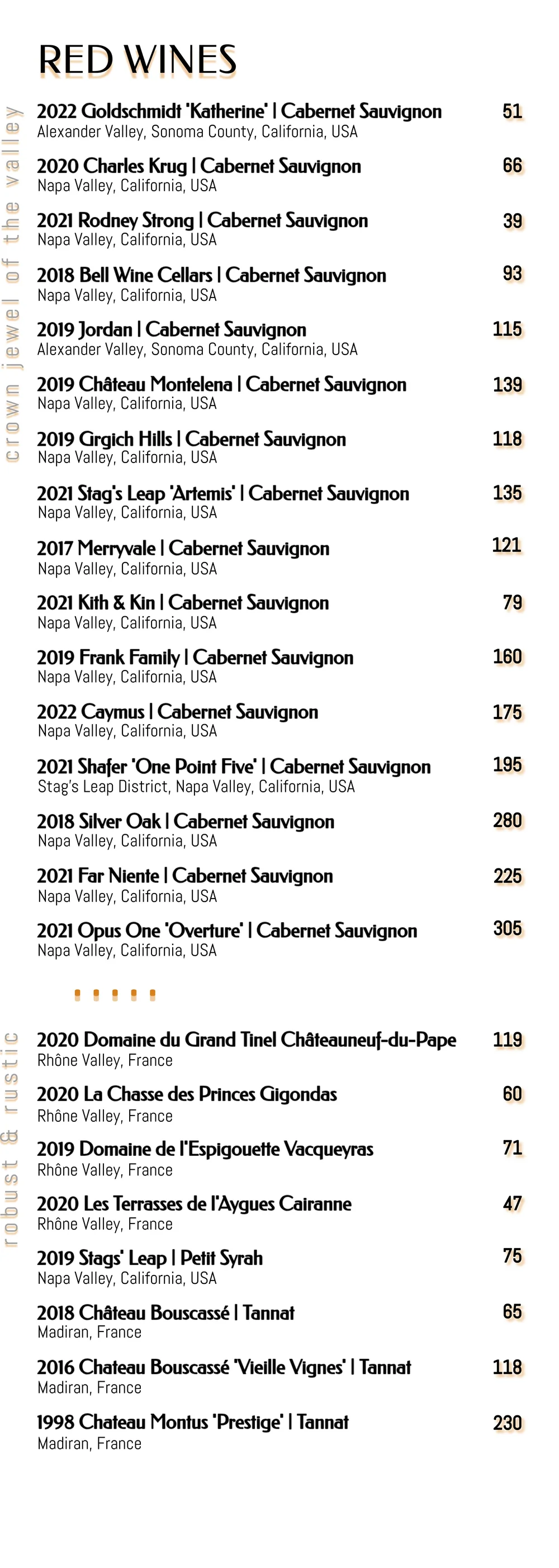 Wine List — 501 PRIME
