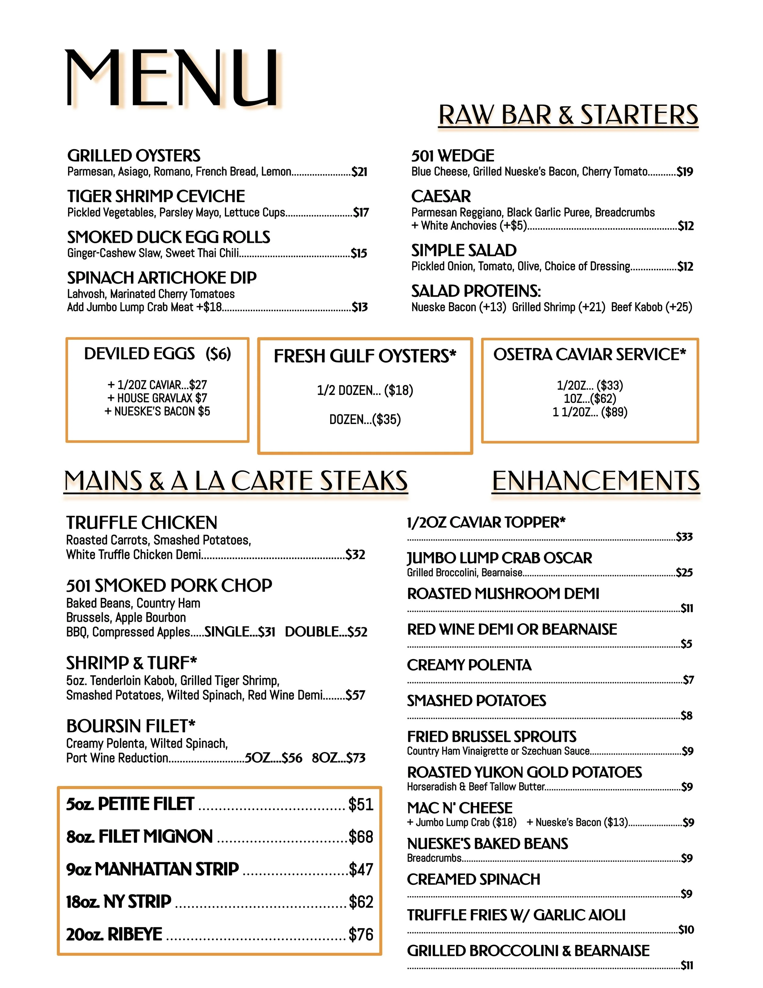 Daily Menu — 501 PRIME