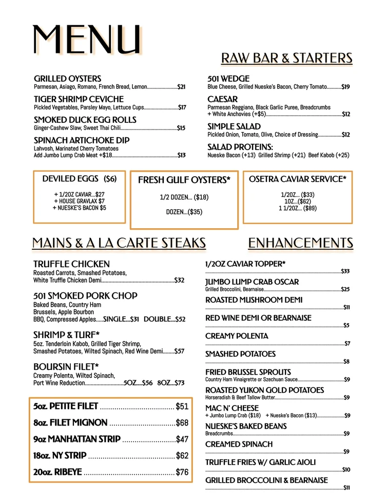 Daily Menu — 501 PRIME