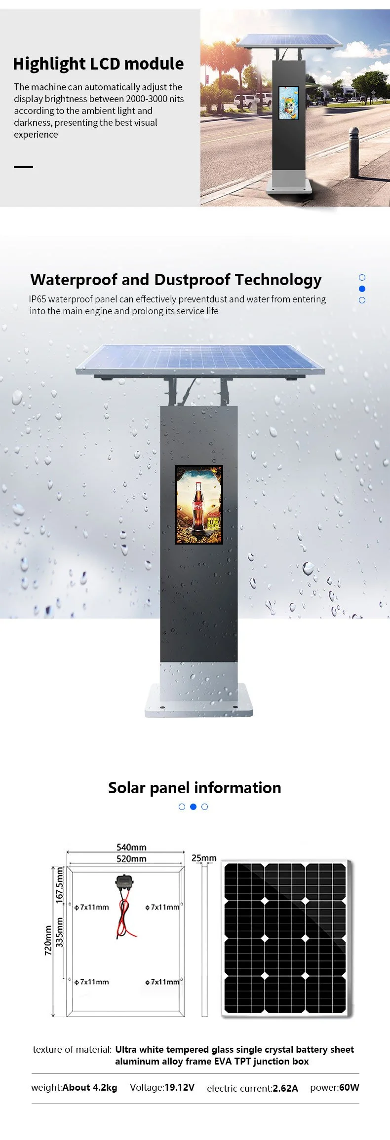 Solar Power 21.5" 24" 27" Outdoor Capacitive Standing Waterproof ...