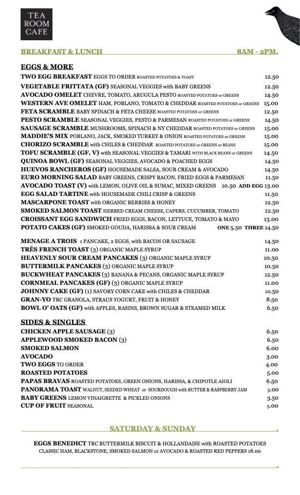 MENU — Tea Room Cafe
