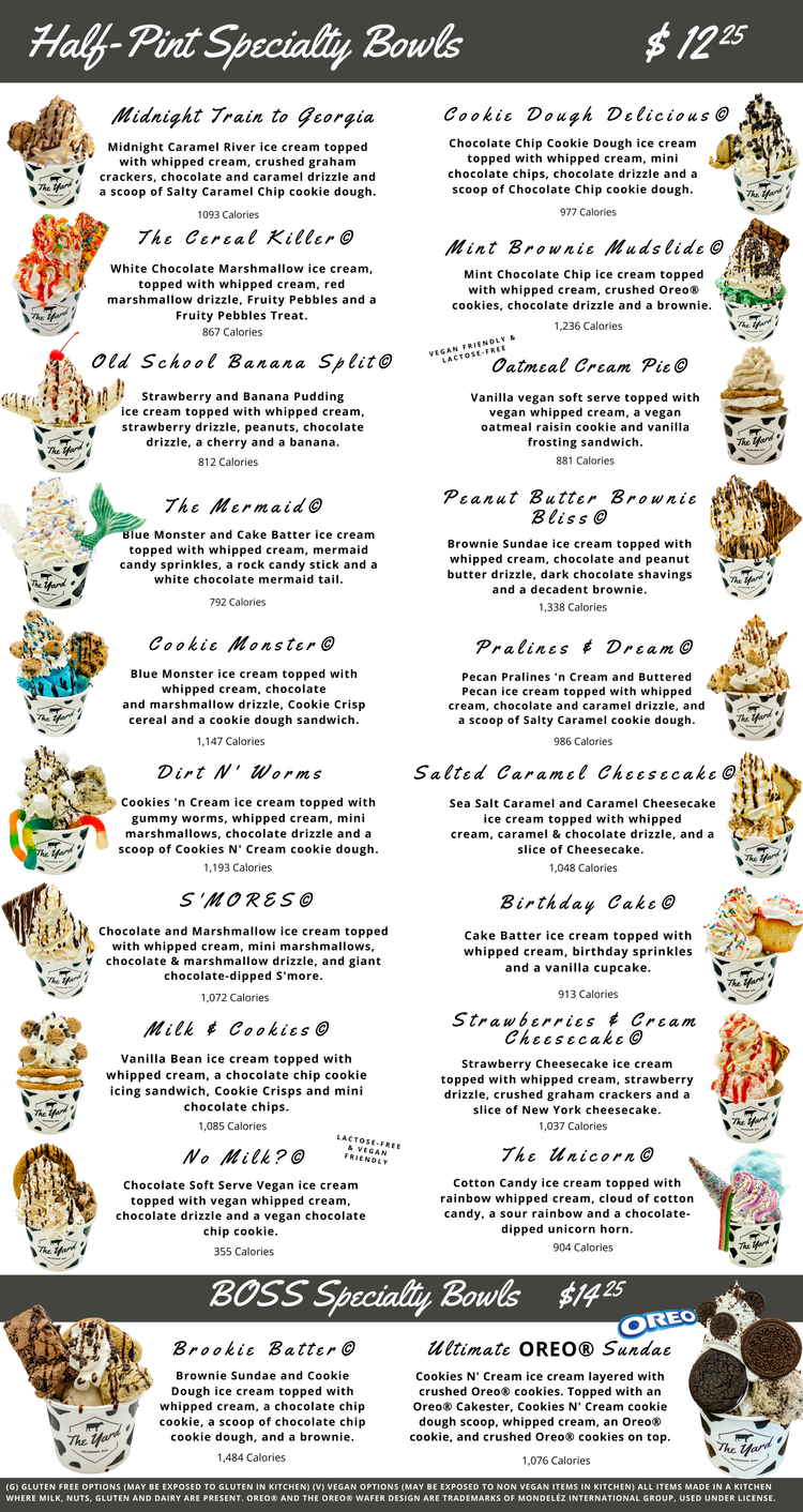 Buckhead- Atlanta Menu — The Yard Milkshake Bar - As seen on Shark Tank