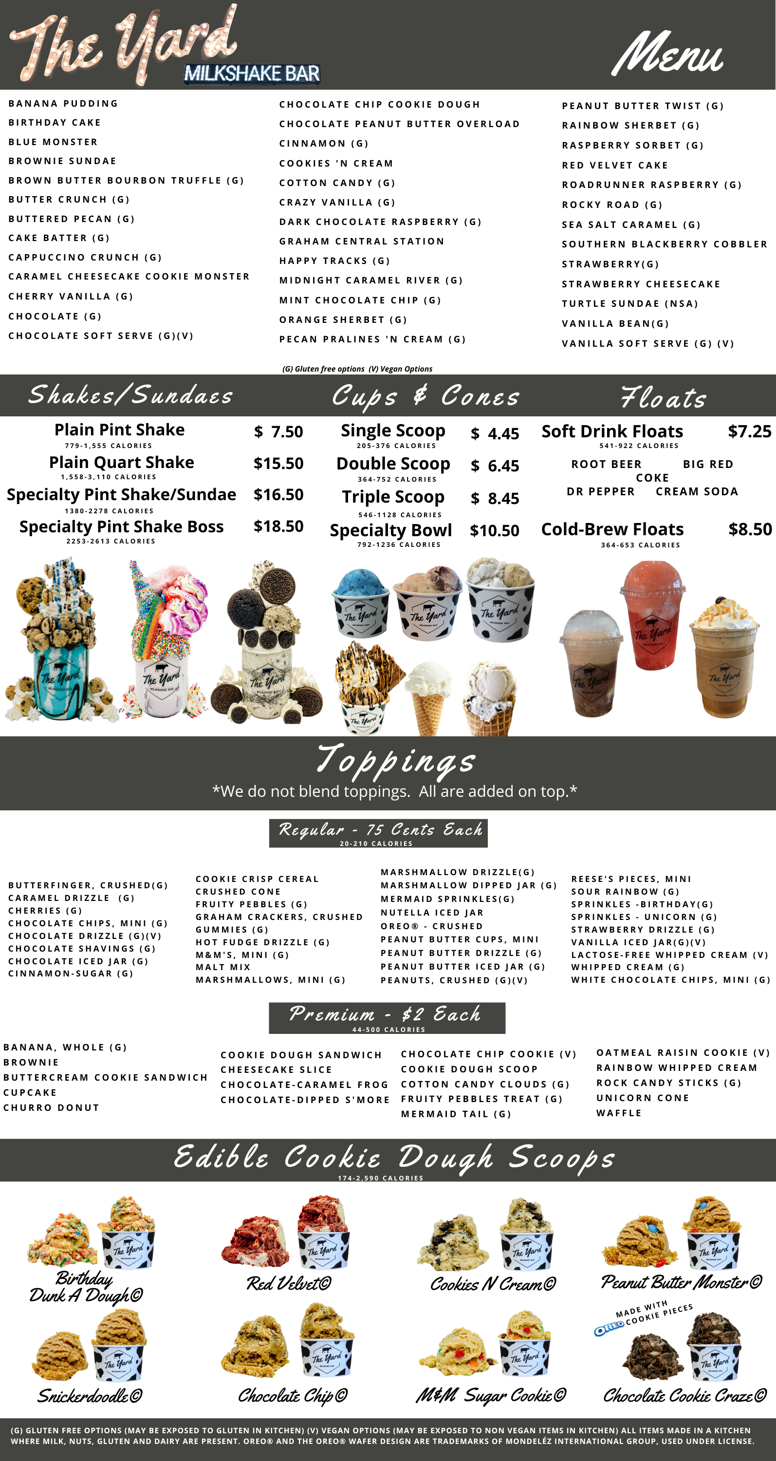 Georgetown Menu — The Yard Milkshake Bar - As seen on Shark Tank