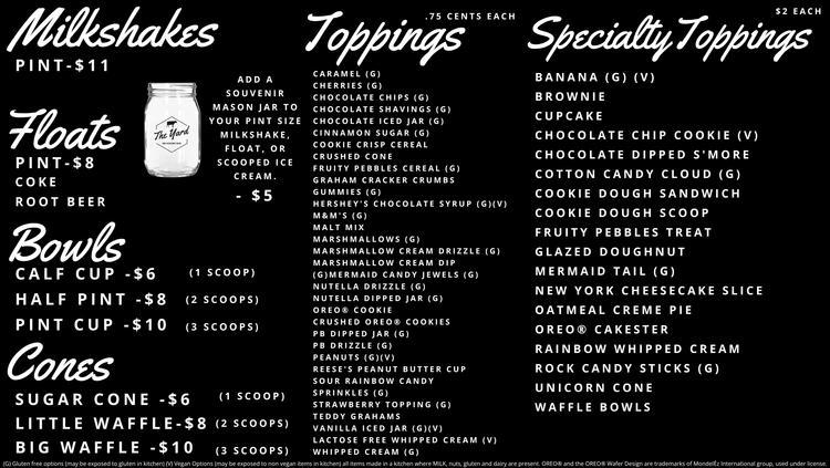 Denver Menu — The Yard Milkshake Bar - As seen on Shark Tank