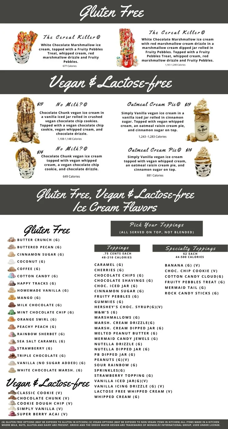 Colony Menu — The Yard Milkshake Bar - As seen on Shark Tank