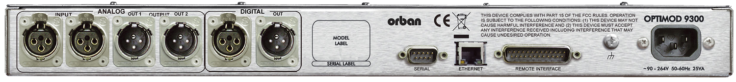 Specifications OPTIMOD-AM 9400 Audio Processor — Orban