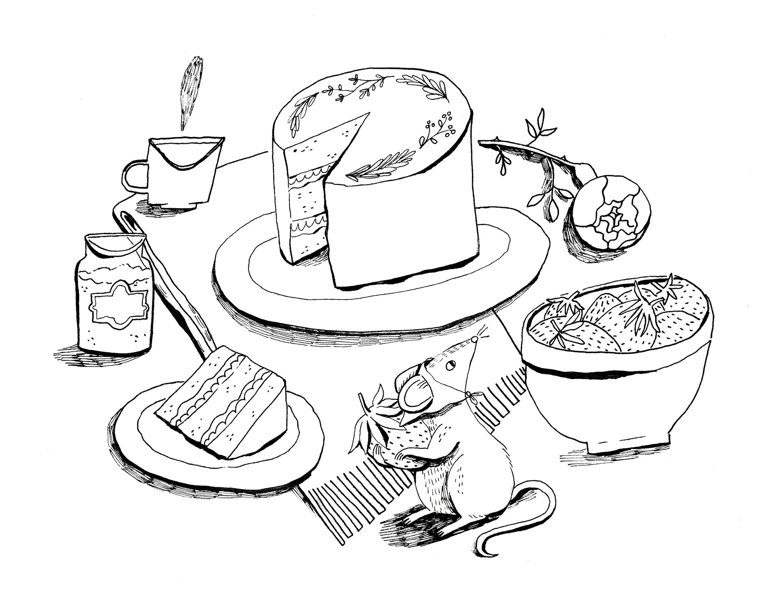 Free coloring page: Miss Mouse's Picnic — Taryn Knight Illustration