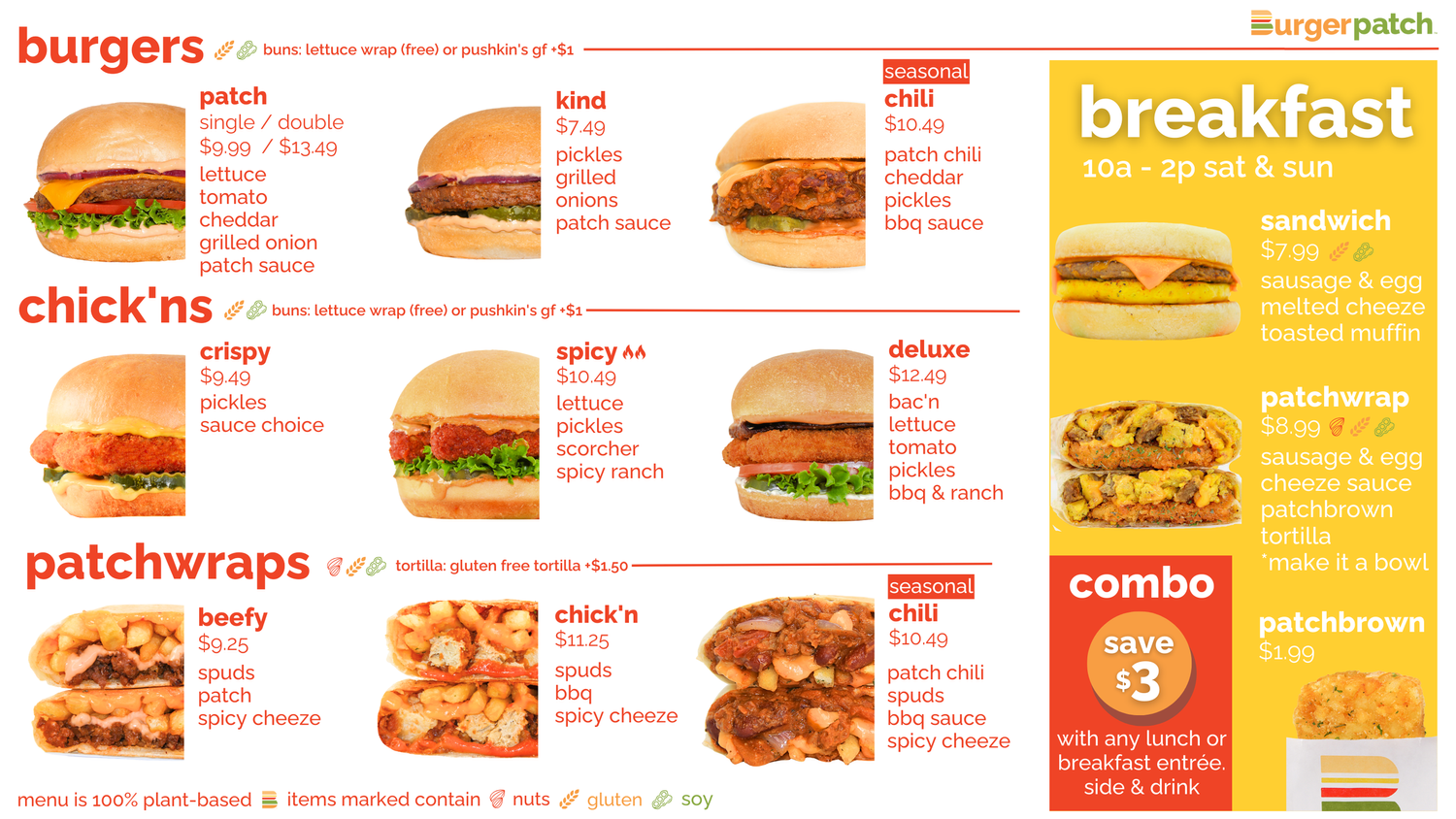 Burger Patch — Burger Patch Menu - 100% Vegan Food