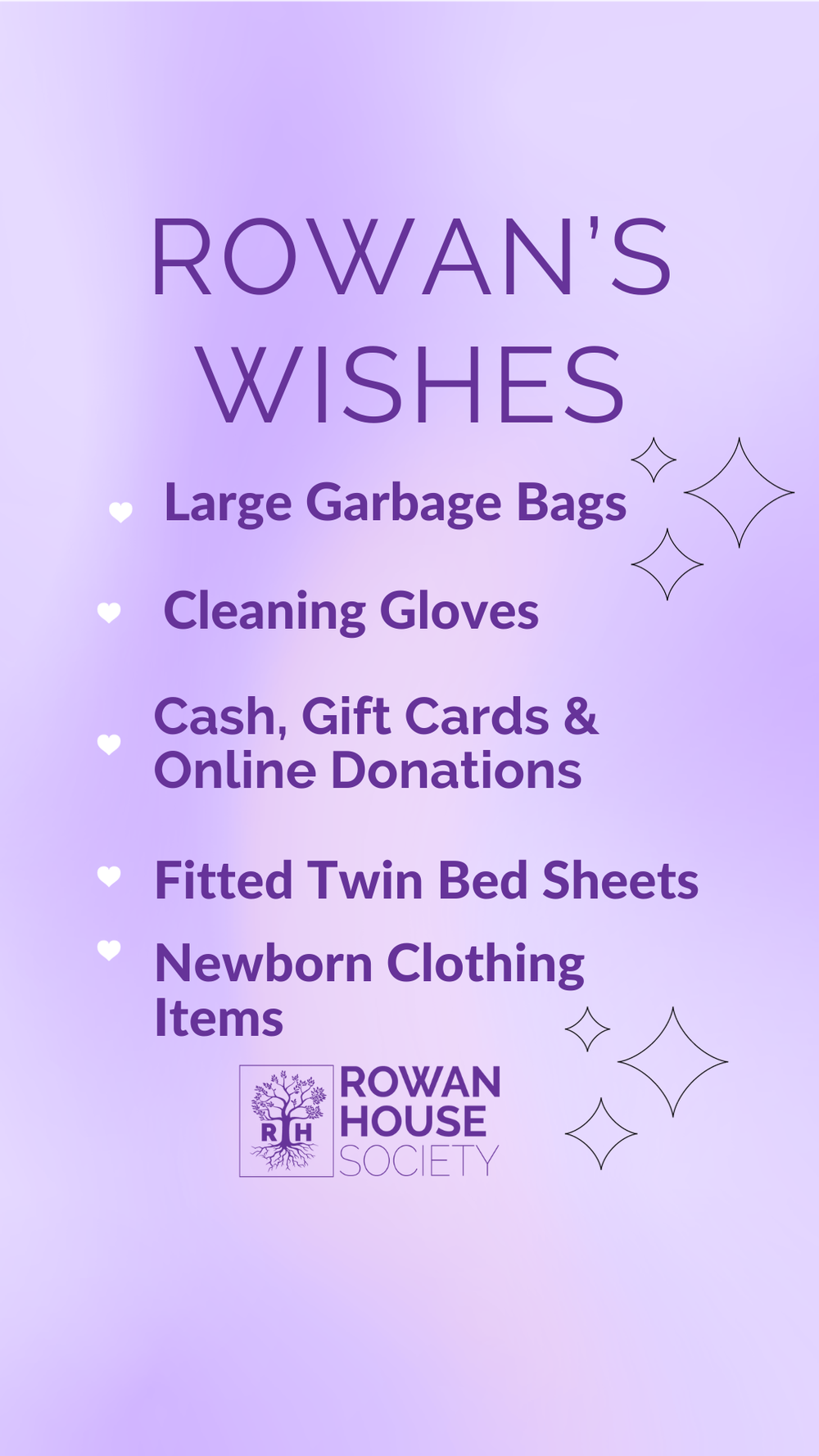 Essential Items Wish List — Rowan House Society