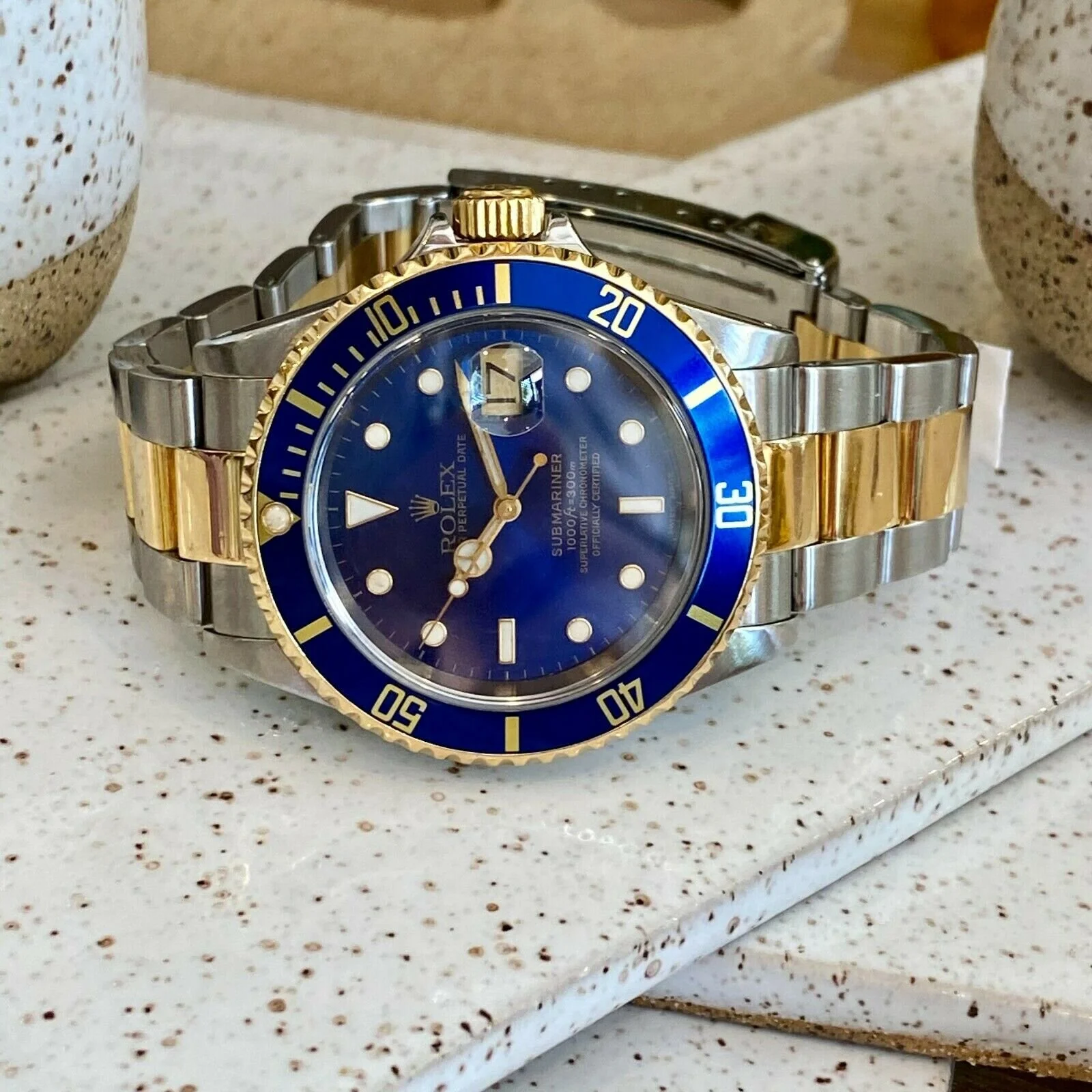 Rolex Submariner 16613 Blue Dial 18K Yellow Gold Stainless Steel Mint ...
