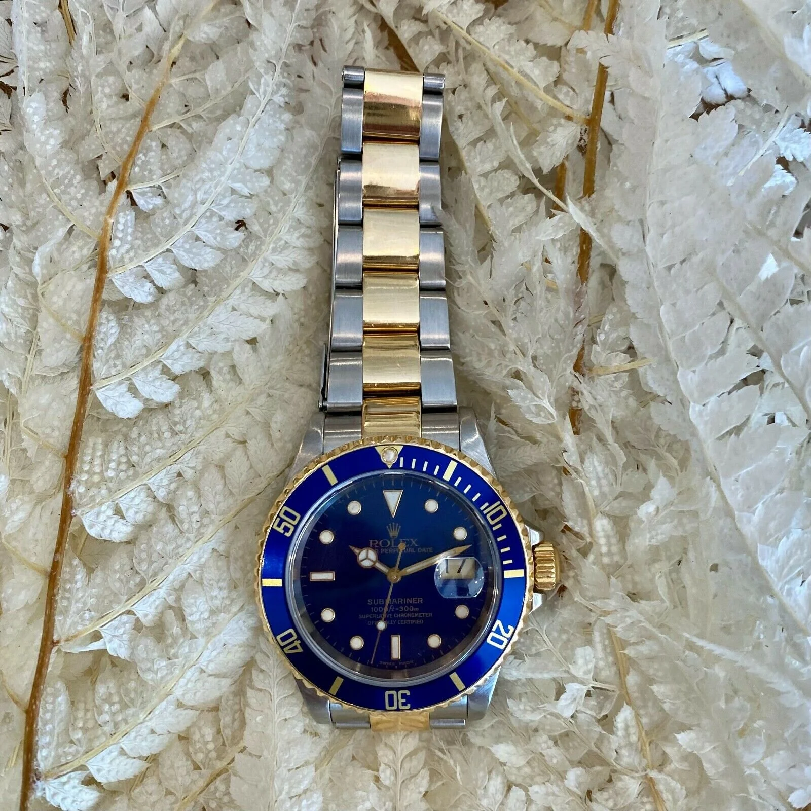 Rolex Submariner 16613 Blue Dial 18K Yellow Gold Stainless Steel Mint ...