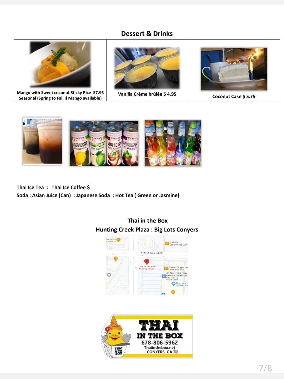 MENU — Thai in the Box