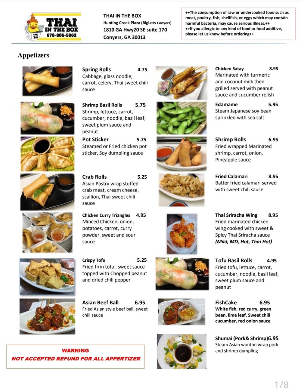 MENU — Thai in the Box