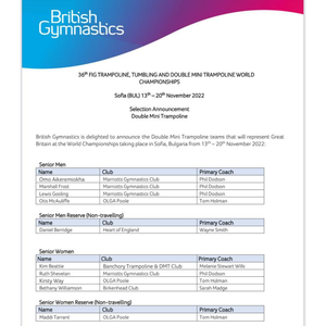 DMT World Championships GB Team Selection — Marriotts Gymnastics Club