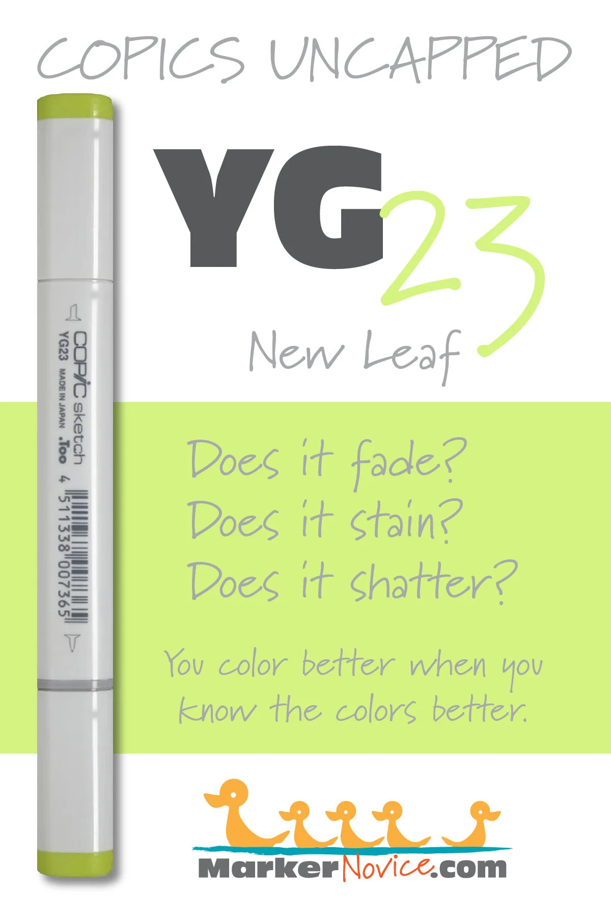 YG23 New Leaf: Copics Uncapped (Marker Swatch, Ink Testing) — Marker Novice