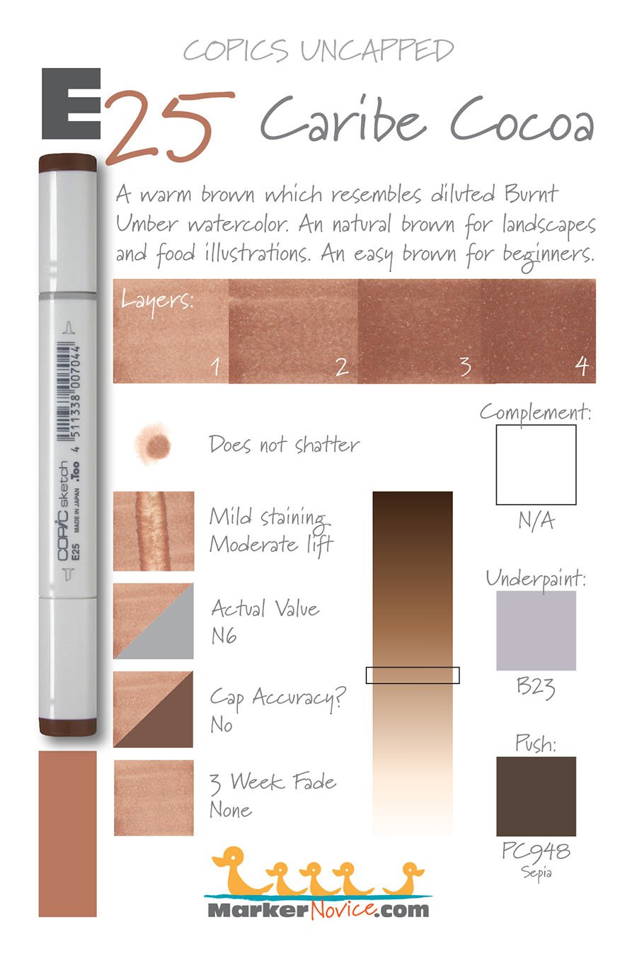 Copic E25 Caribe Cocoa: Swatch, Blend, Value, and Lightfast Testing ...