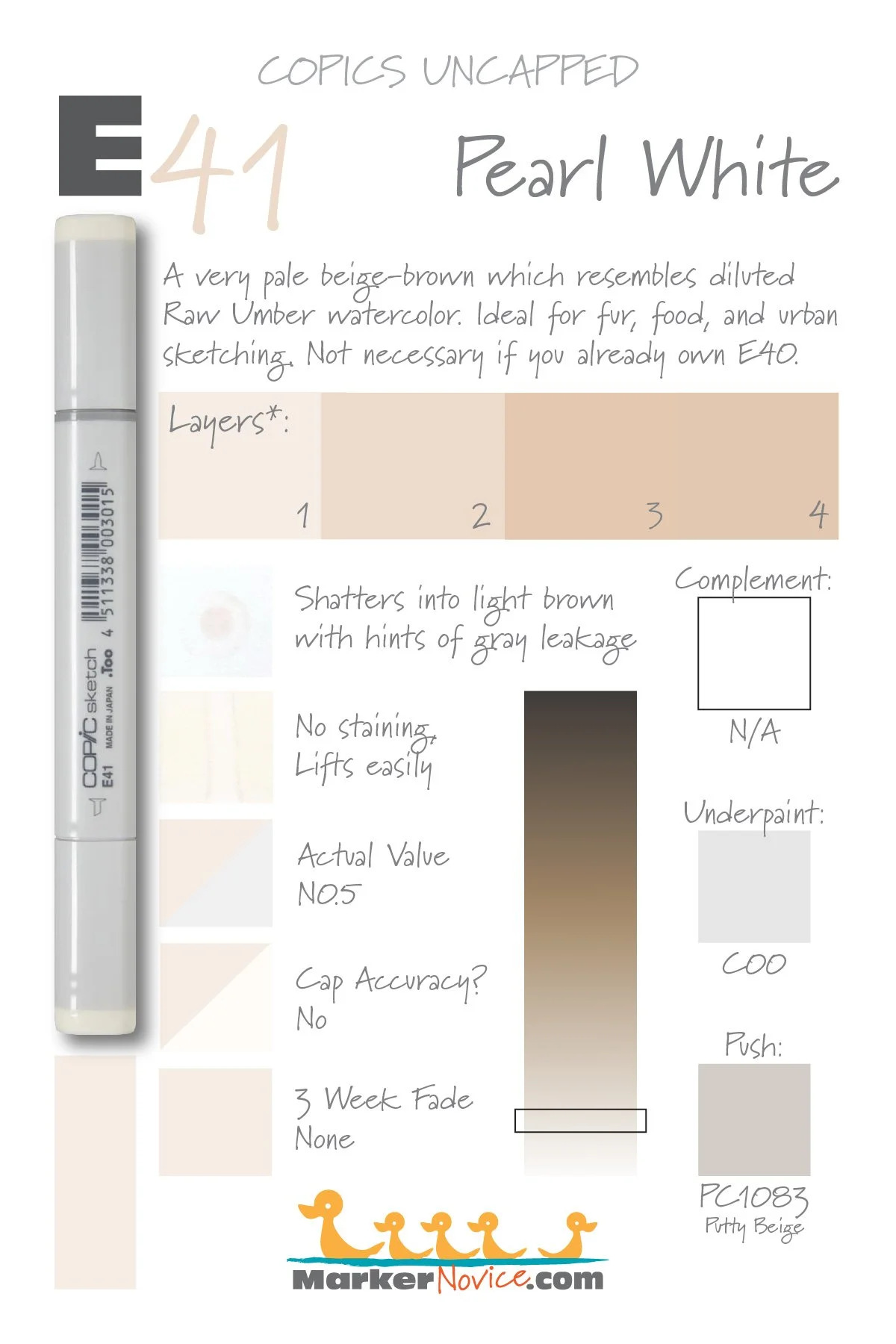 E41 Pearl White: Copics Uncapped (Marker Swatch, Ink Testing) — Marker ...