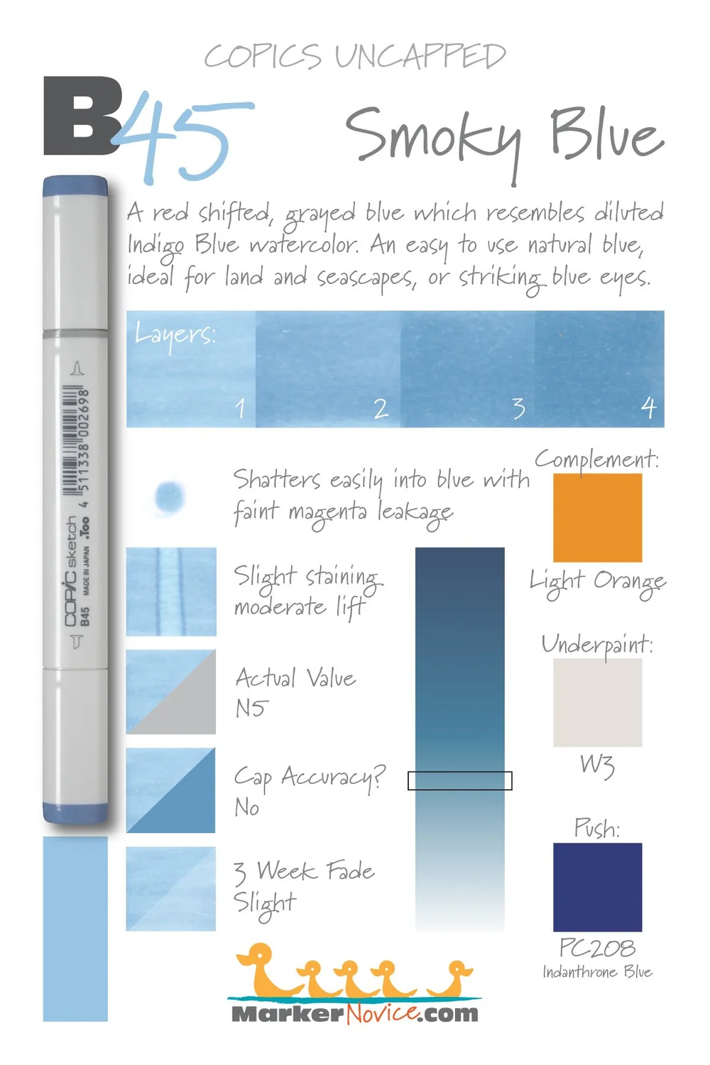 B45 Smoky Blue: Copics Uncapped (Marker Swatch, Ink Testing) — Marker ...