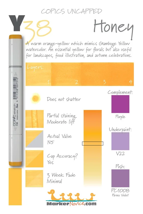 Y38 Honey: Copic Markers Uncapped ( Swatch, Ink Testing) — Marker Novice
