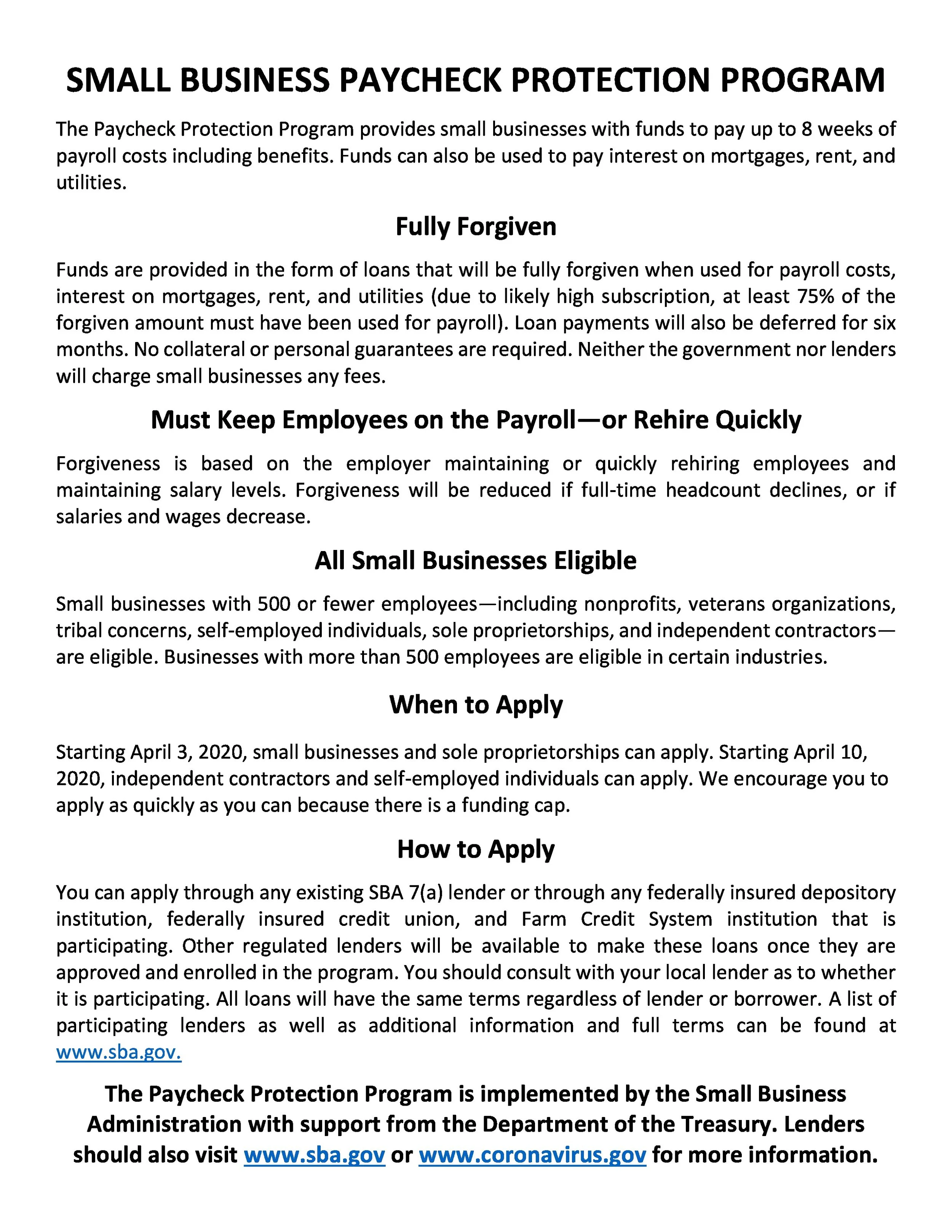 Paycheck Protection Program (PPP) Overview, Fact Sheet and Sample ...