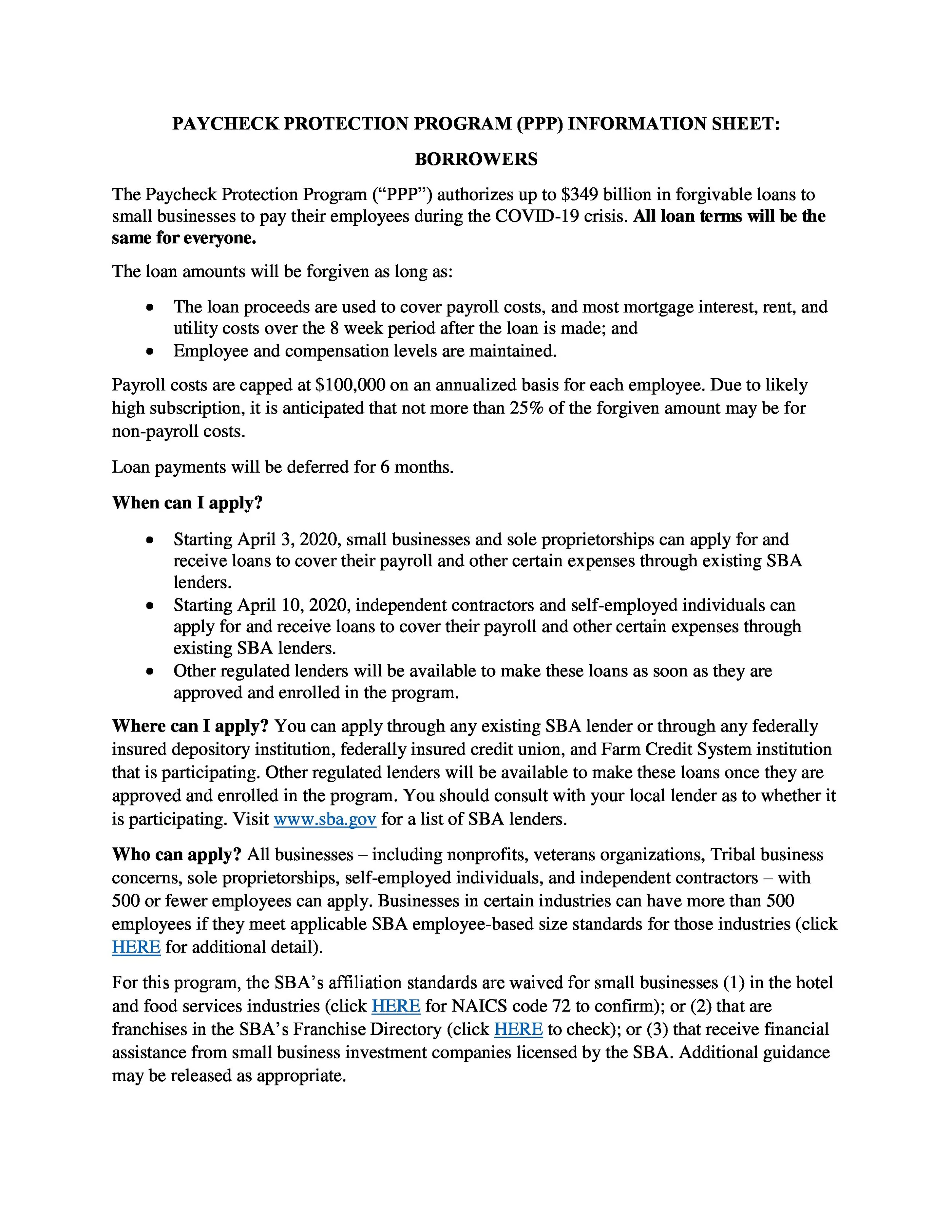 Paycheck Protection Program (PPP) Overview, Fact Sheet and Sample ...