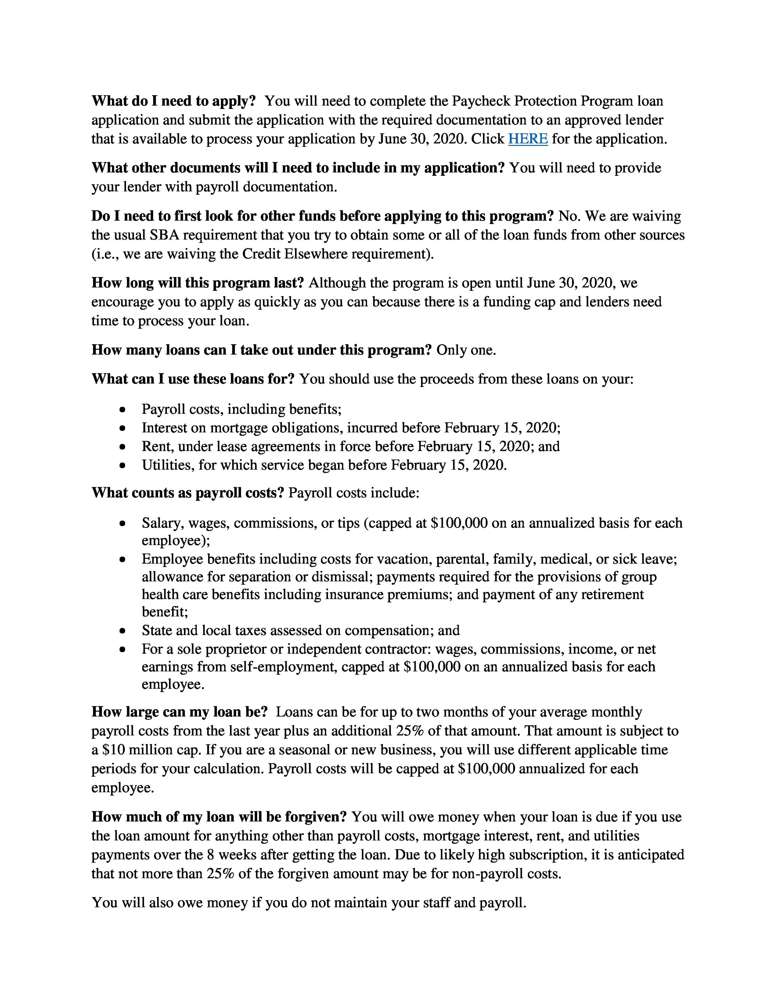 Paycheck Protection Program (PPP) Overview, Fact Sheet and Sample ...