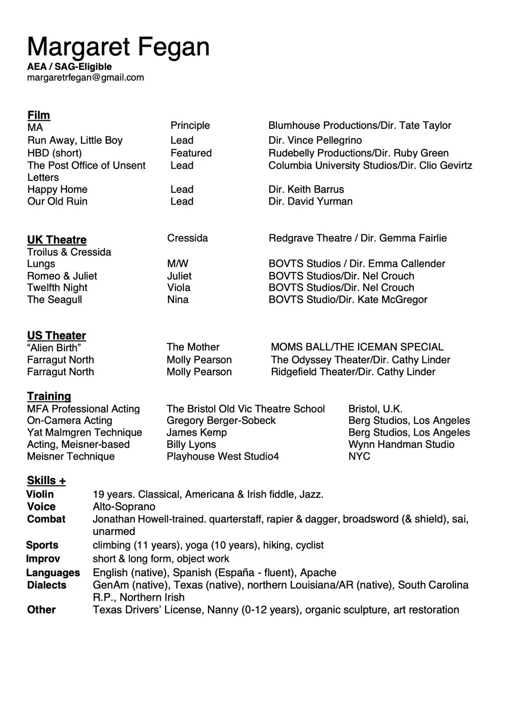 resume — Margaret Fegan