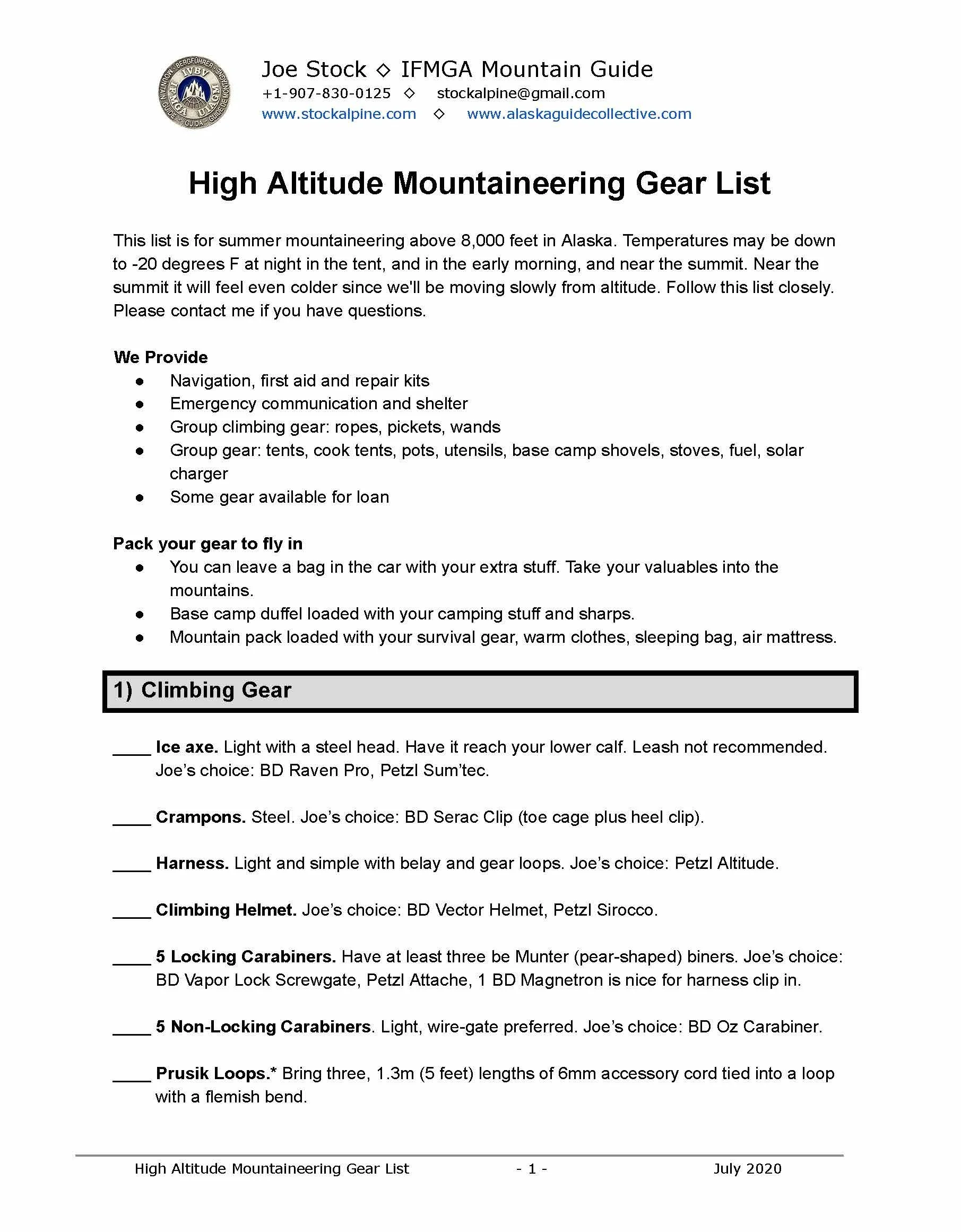 Climbing and mountaineering with IFMGA Mountain Guide Joe Stock