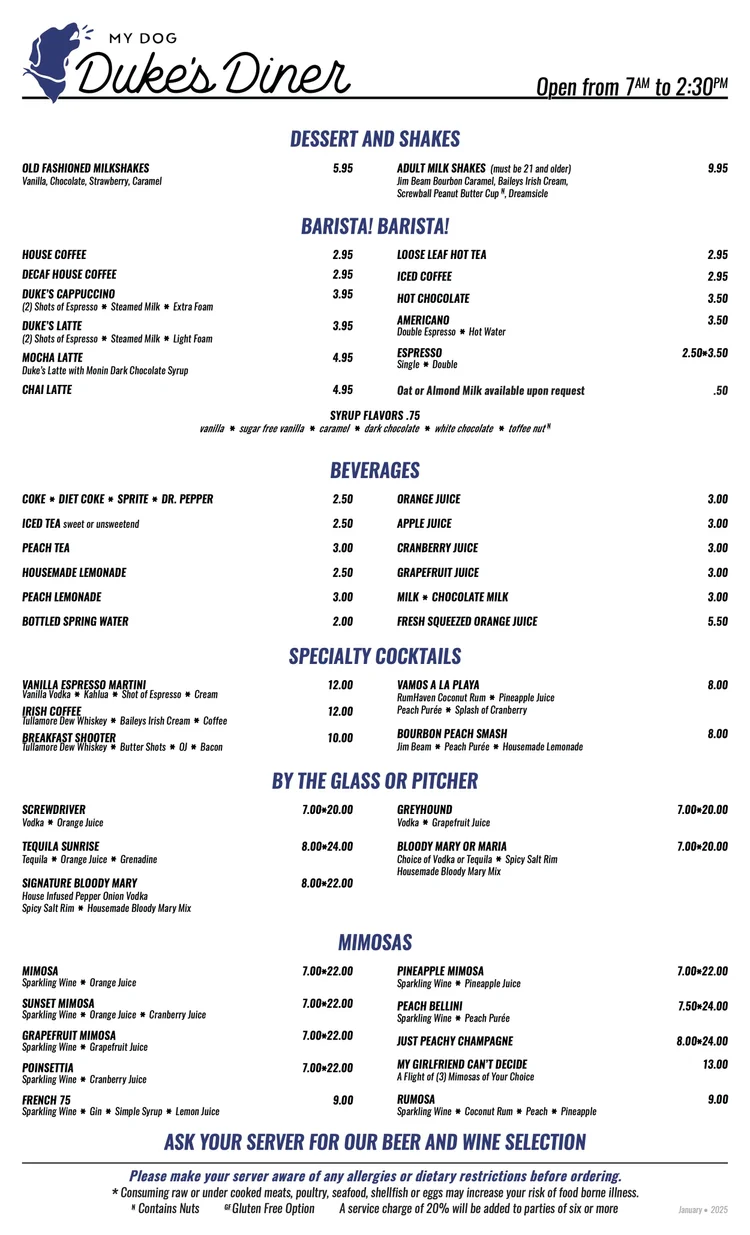 Menu — Duke's Diner
