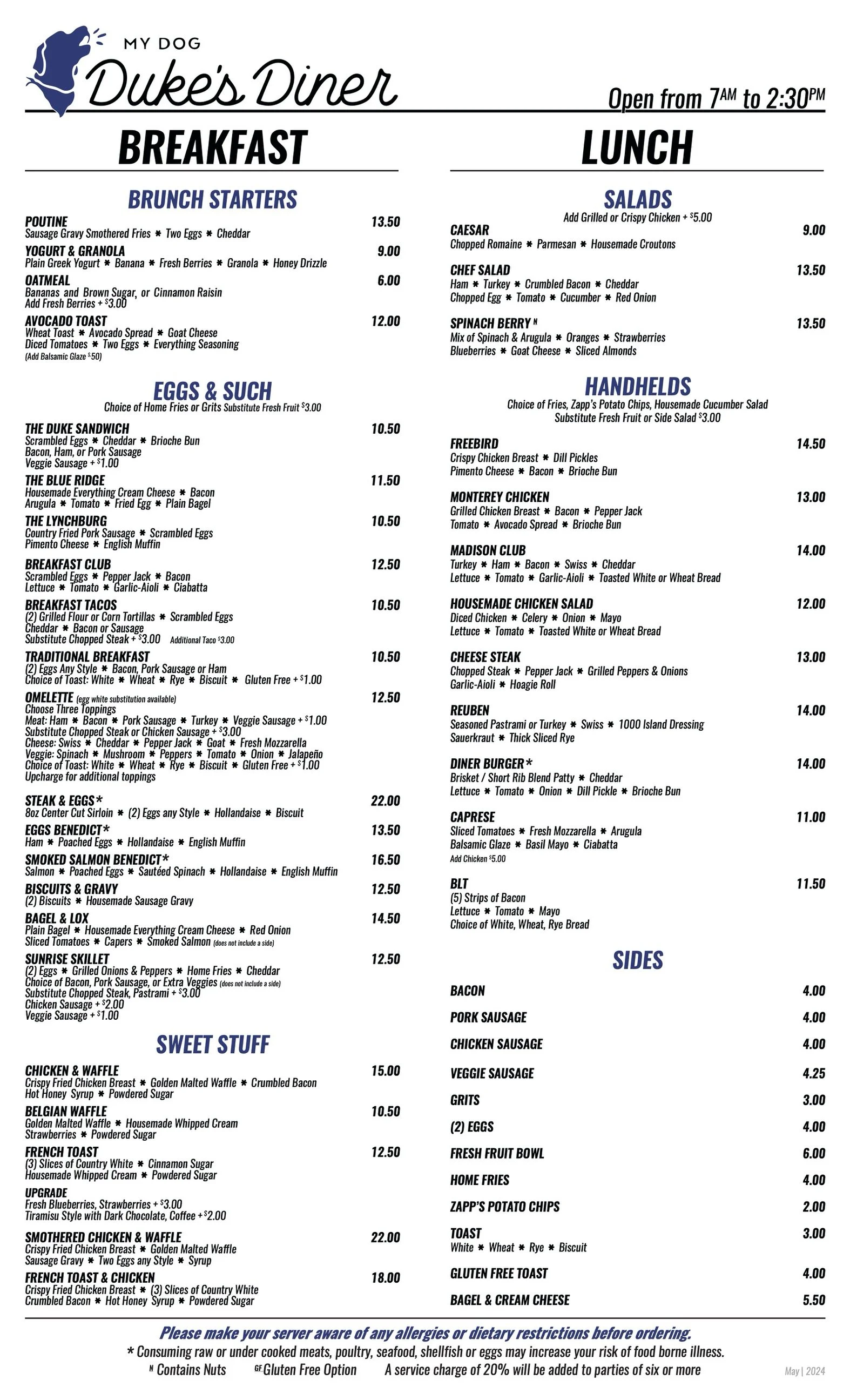 Menu — Duke's Diner