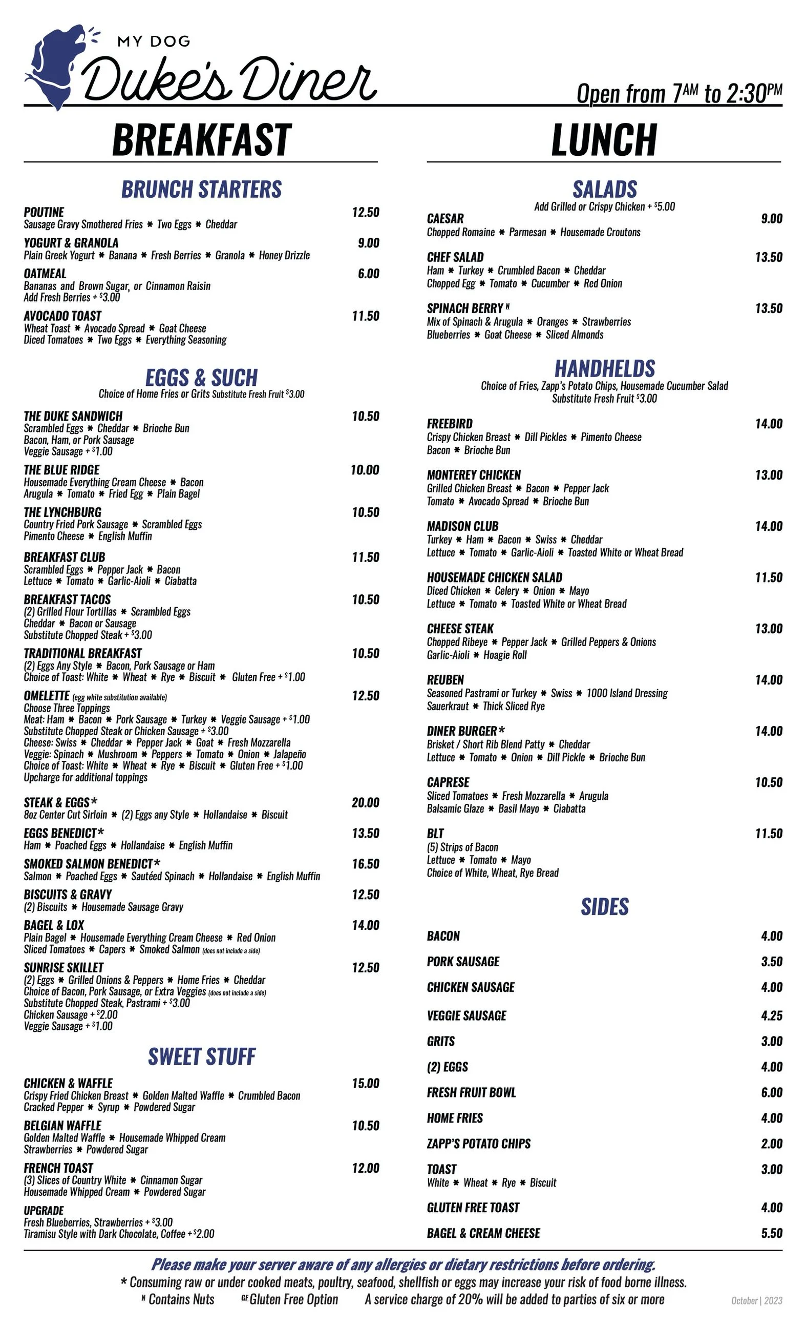 Menu — Duke's Diner