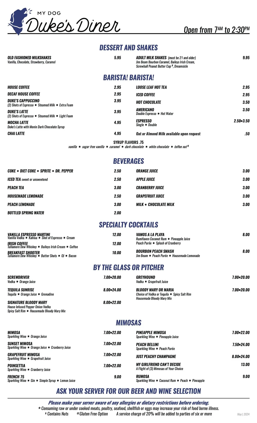Menu — Duke's Diner