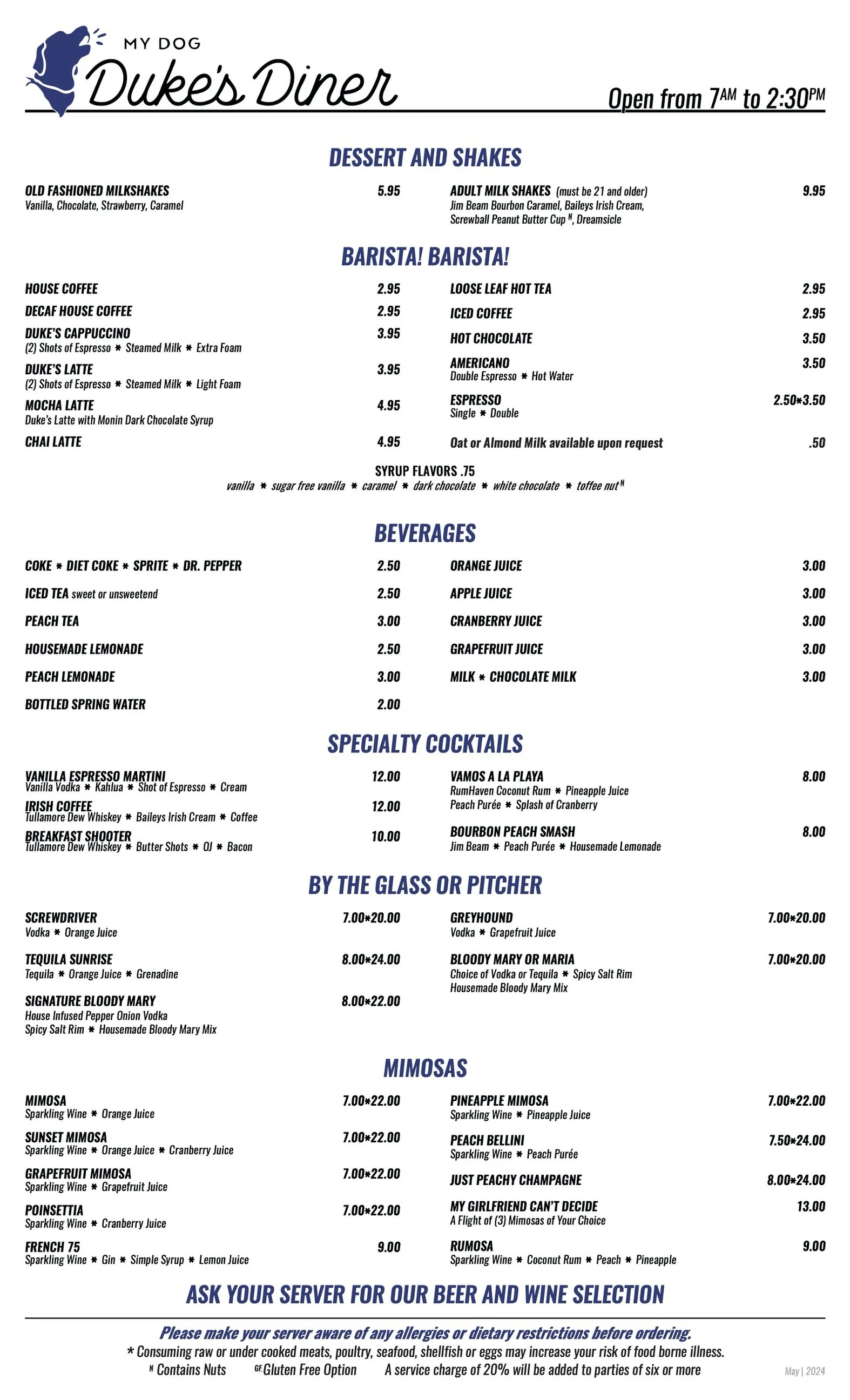 Menu — Duke's Diner