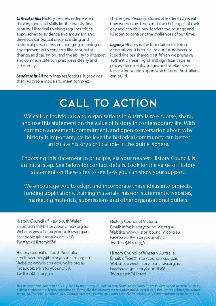 The Value of History Statement — Professional Historians Australia