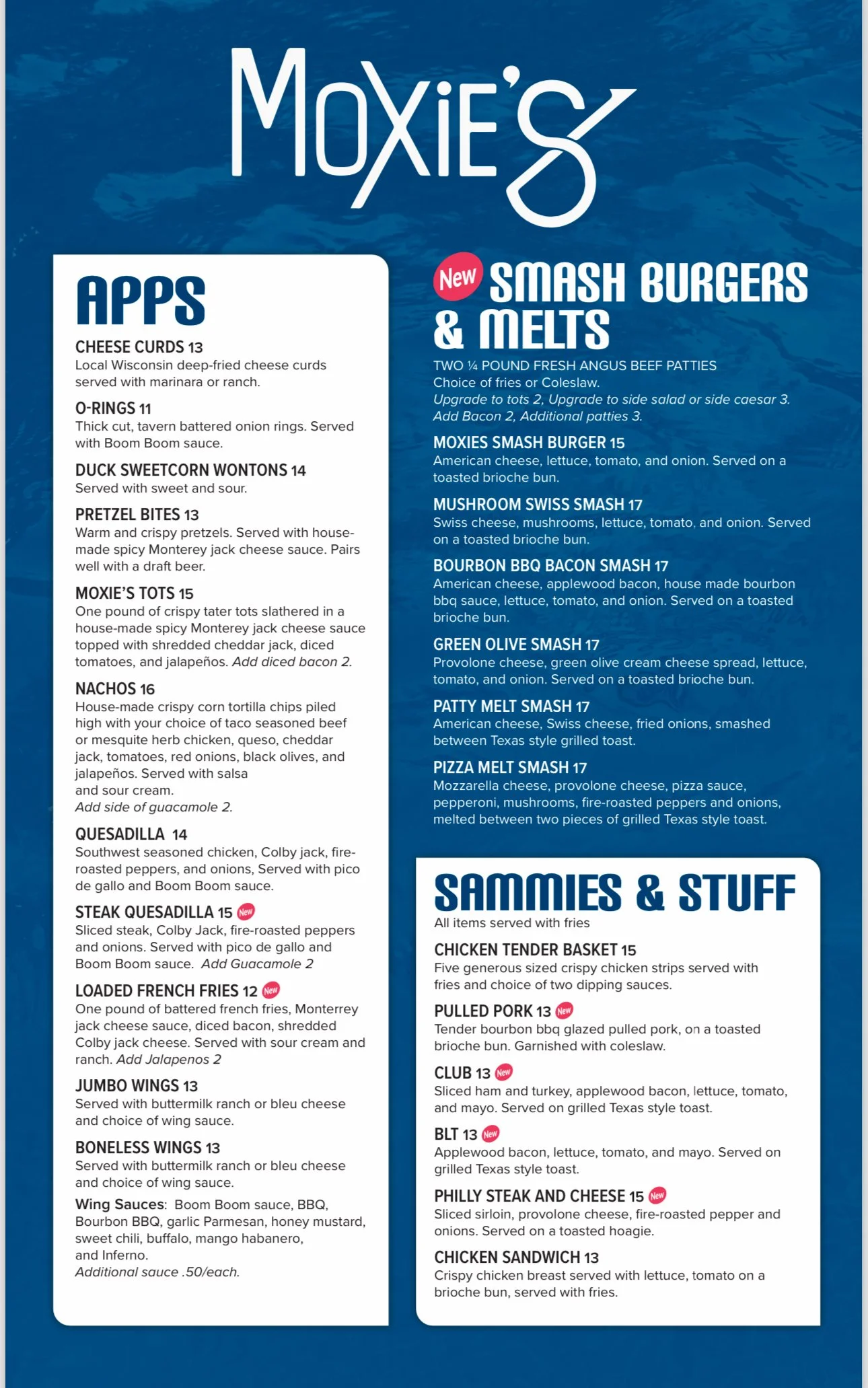 Food Menu at Moxie's - Pub & Tiki Bar in La Crosse, WI