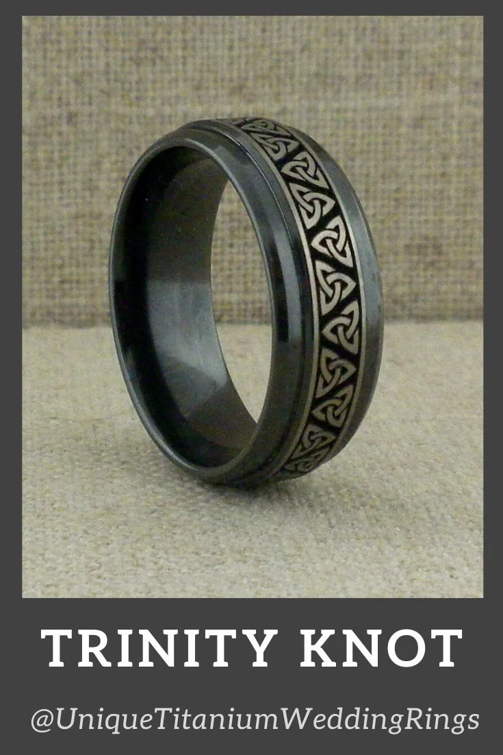 Black Zirconium with Celtic Trinity Knot Wedding Ring — Unique Titanium ...
