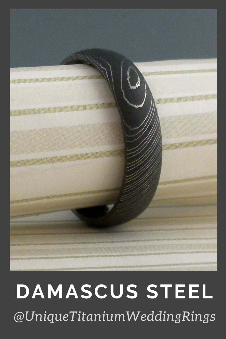 Damascus Steel Domed Wedding Ring — Unique Titanium Wedding Rings