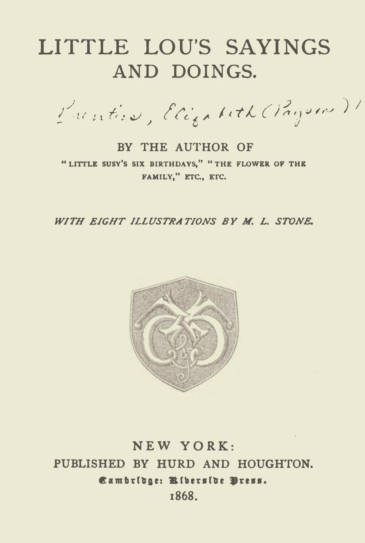 Elizabeth Payson Prentiss (1818-1878) — Log College Press