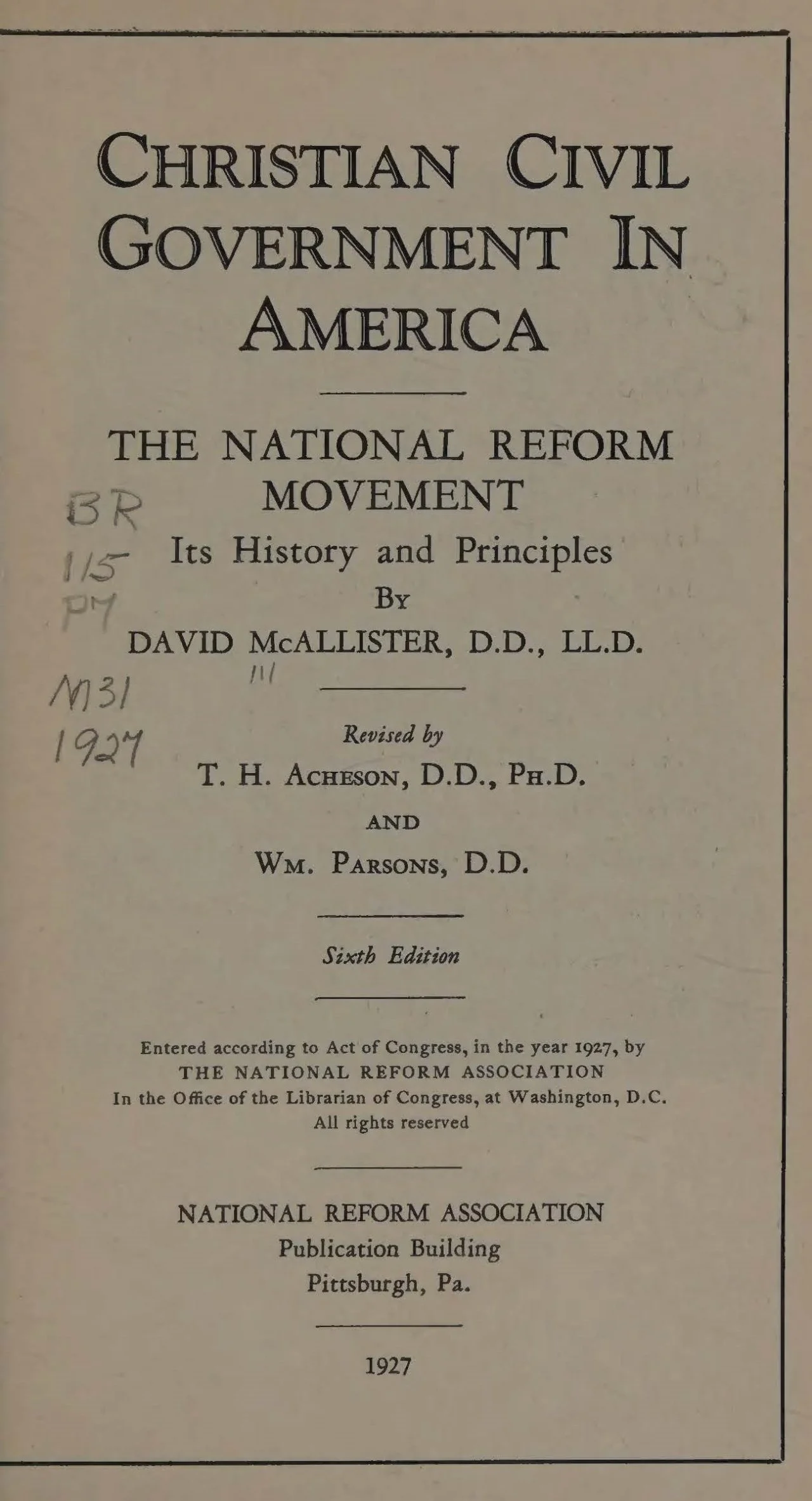 Thomas Houston Acheson (1861-1925) — Log College Press
