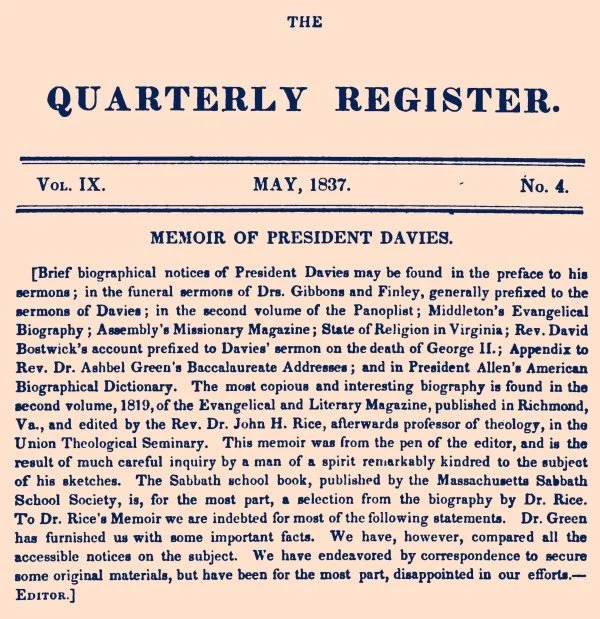 Samuel Davies (1723-1761) — Log College Press
