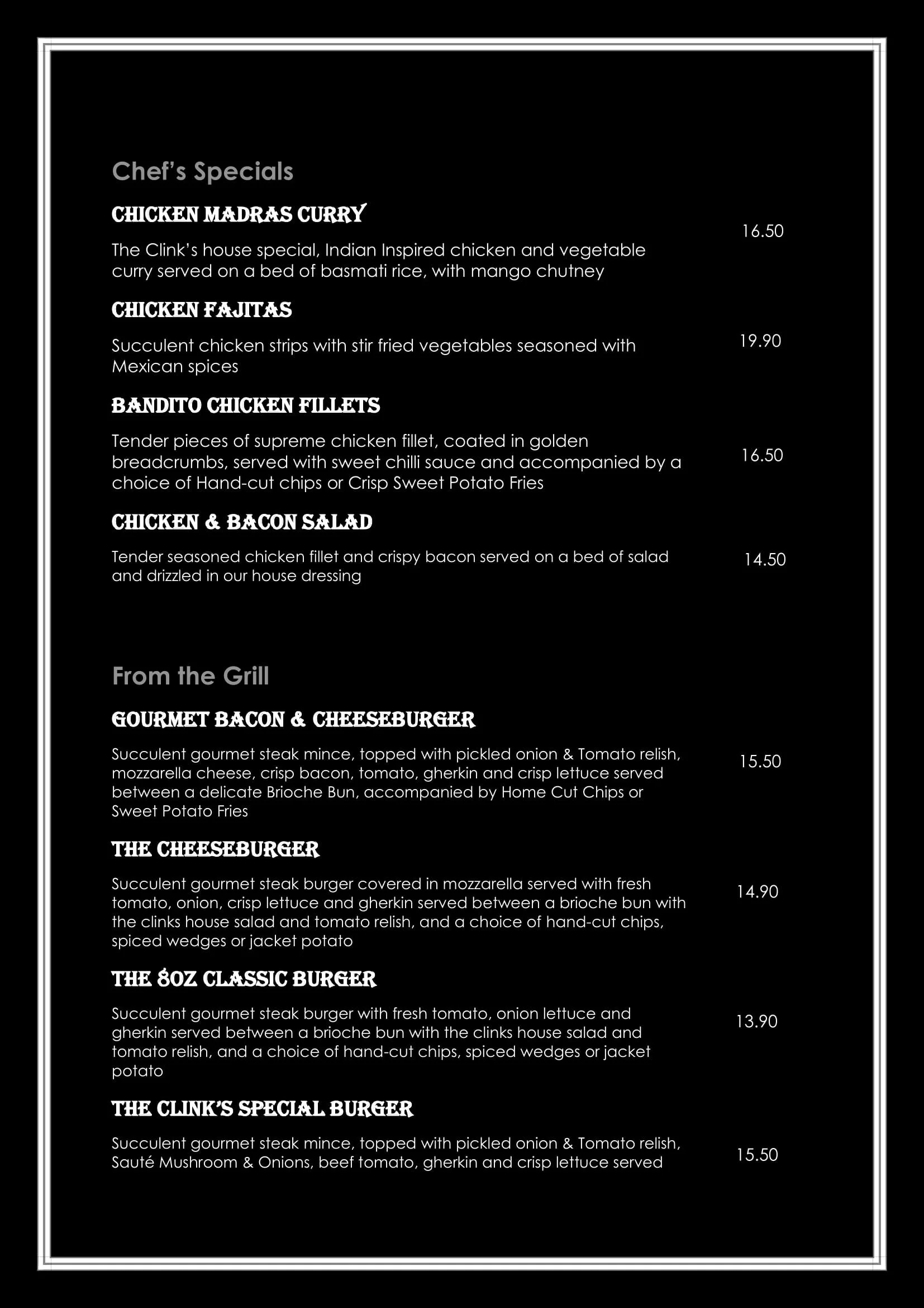 Our Latest Menus — The Clink