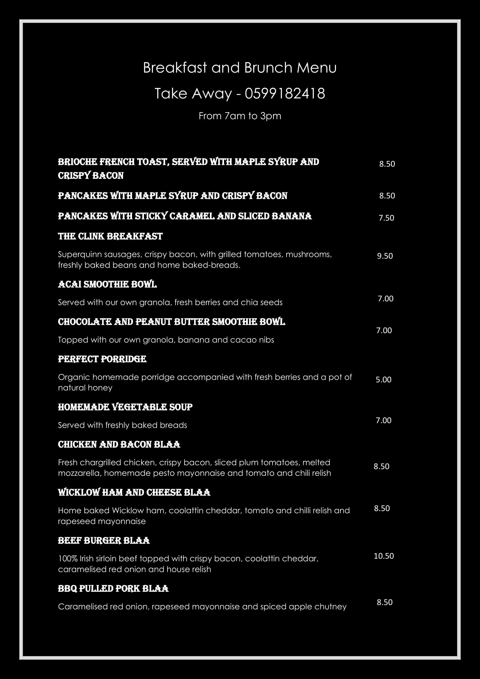 Our Latest Menus — The Clink