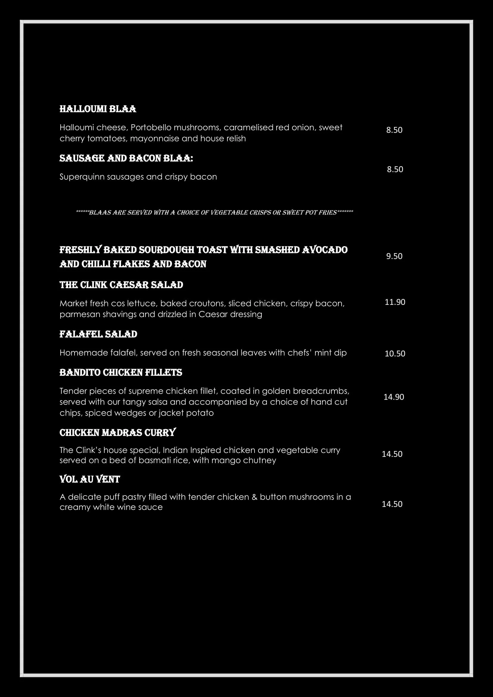 Our Latest Menus — The Clink